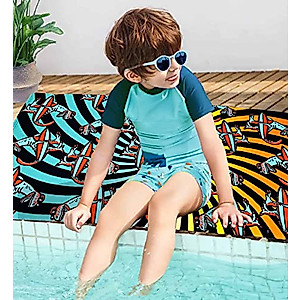 PINKEONLINE Dinosaur Beach Towels for Kids Terry Blanket Throw Microfiber 27.5X55 inches for Bath Swim Camping and Sport, Surfing Dino.