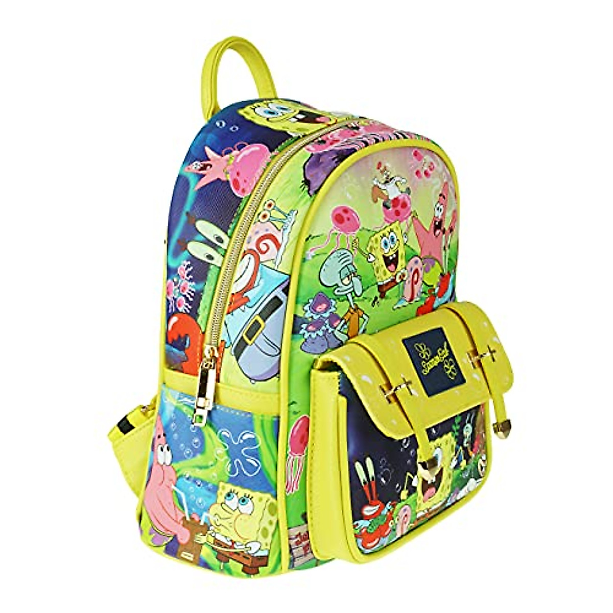 KBNL SpongeBob 11 inch Faux Leather Mini Backpack - A21343, Multicolor, Small
