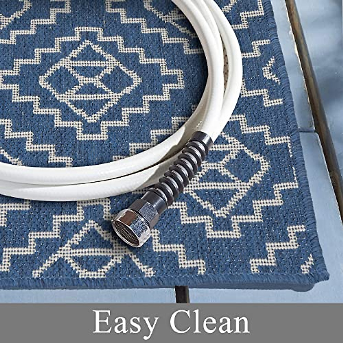 U'Artlines Indoor Outdoor Area Rugs Aztec Boho Chic Non-Shedding Large Floor Mat and Rug for Outdoors, RV, Patio, Backyard, Deck, Picnic, Beach, Trailer, Camping (4' x 6', Cream/Blue)