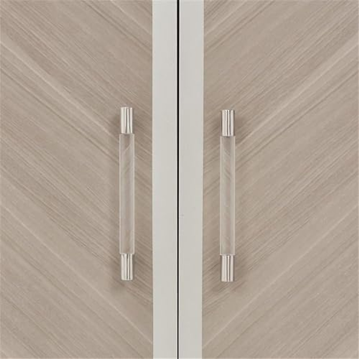 Michael Amini Lanterna Poplar Wood & Acrylic Sideboard in Silver Mist/Beige