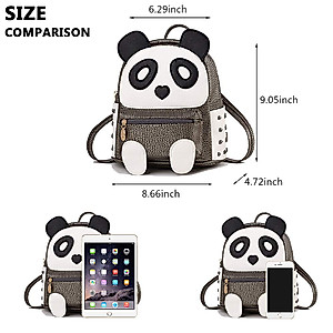 H and N Fashion Cute Panda Backpack for Girls and Boys Leather Small Travel Shoulder/ Book Bag (Black)