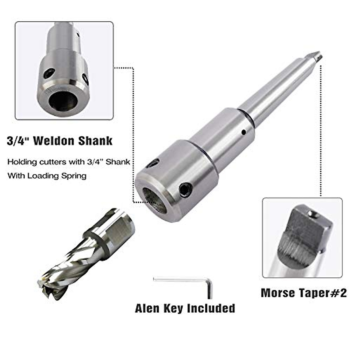 Toolly Industrial Tools Annular Cutter Arbor, Mt2 to 3/4'' Weldon Shank for Drill-Use Annular Cutter on Drill Press