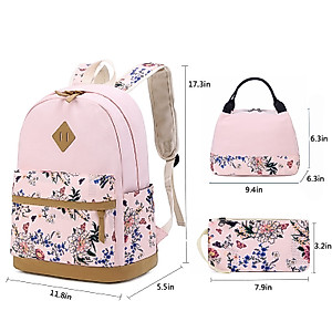 Sunborls Backpack for Teen Girls Lightweight High-capacity Middle Student Bookbag Women Backpack With Lunch bag Pencil Bags Student Bookbags 3Pcs(Pink)