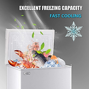 Chest Freezer 5.0 Cu.Ft Small Deep Freezer White Top Door Mini Freezer with Removable Basket, Low Noise, 7 Adjustable Temperature and Energy Saving Perfect for Home Garage Basement Dorm or Apartment