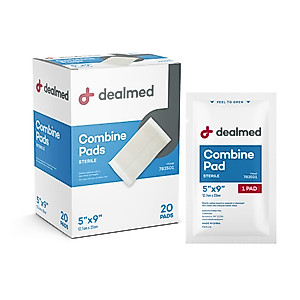 Dealmed 5" x 9" Abdominal (ABD) Combine Pads, Sterile, Individually Wrapped, Disposable, Latex-Free Wound Dressing for First Aid Kit and Medical Facilities, 20/Box (Pack of 1)