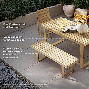 mopio Bruno 51" Patio Dining Bench, Solid Acacia Wood Outdoor & Indoor Benches for Dining, Slatted Mid Century Modern Farmhouse Outdoor Bench, for Picnic Garden Backyard Poolside Porch Conversation