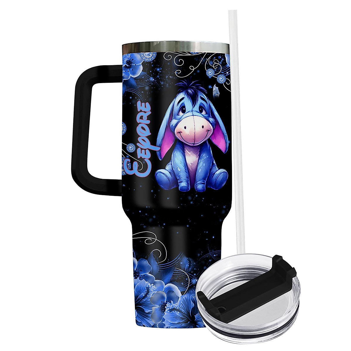 GEPOSTORE Blue Donkey 40oz Tumbler with Lid, Cute Cartoon Character Travel Cup, Birthday Gifts for Movie Lover