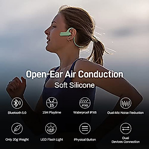 DACOM Open Ear Headphones Wireless Bluetooth Air Conduction Earphones 15 Hours Playtime IPX6 Waterproof Lightweight Over-Ear Headphone with Mic for Sport Work Study Indoor and Outdoor Green