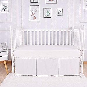 CaSaJa Classic Microfiber Crib Skirt with 2 Pleated Workmanship, Soft Breathable Dust Ruffle Fits Standard Crib and Toddler Bed, Pure White Color for Baby Boys and Girls, 14 inches Drop, White
