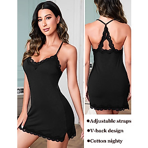 Avidlove Lingerie Sexy Chemise Nightgown Babydoll Soft Sleepwear Women Nightgowns Lace Full Slip Nightshirt Sleep Dress Cotton Night Gowns (Black,XXXL)