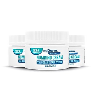 Myderm Medical 5% Lidocaine Numbing Cream, 3 Jars (1.5oz Each) 5% Topical Cream with Vitamin E for Relief from Swelling, Itching, Burning - Made in The USA