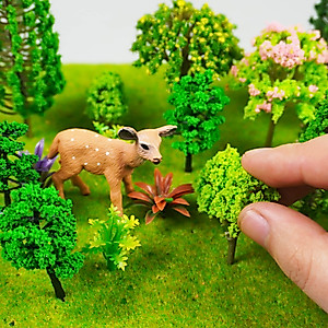 40 PCS Woodland Animals Figures Model Trees, 5 Pcs Animal Toy Figurines and 35 Pcs Mixed Plastic Trees Forest for Woodland Cake Toppers Decorations Birthday Party Supplies