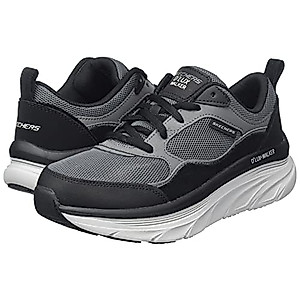 Skechers Men's Walking Sneaker, Black Leather Mesh Charcoal Trim, 7.5