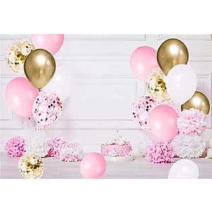 60pcs Pink Gold White Balloons Kit Latex 12 inch Pink Gold Confetti Balloons for Birthday Baby Shower Wedding Engagement Party Decorations