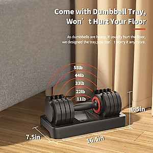 ACCPO Adjustable Dumbbells Set,55LB Single Dumbbell,Fast Adjustment Weight Dumbbell by Turning Handle,Strength Training Dumbbell with Tray Suitable for Men Women Full Body Exercise (55LBS)