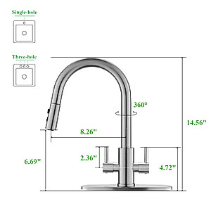Kitchen Faucet, Kitchen Sink Faucet, 2 Handles Sink Faucet, Faucet, Kitchen Faucet Pull Down, Faucet with Sprayer, Bar Faucet, Stainless Steel, Brushed Nickel, PAKING