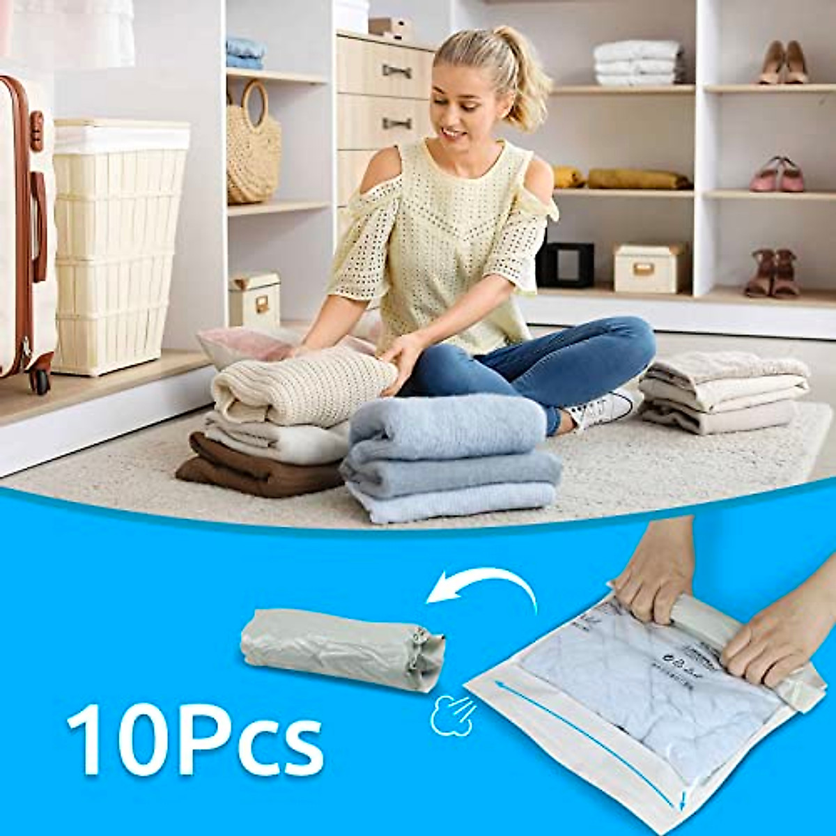 COSadiman TAILI Vacuum-compressing 10Pcs Travel Compression Bags Vacuum Packing Roll Up Travel Space Saver Bags for Luggage Cruise Ship Essentials No Pumps Needed (Small)