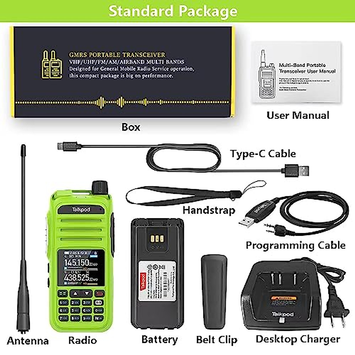 Talkpod A36Plus GMRS Handheld Radio HAM Walkie Talkie 512 Channel, AM AIR VHF UHF 7-Band Receive