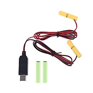 2in1 5V USB To 3V Dual LR6 LR03 Battery Power Supply Cable Replace 2x 1.5V AA AAA Battery Eliminator for LED Light Toys Luminara Candles Walkie Talkie and More,USB AA Battery Eliminator Cord