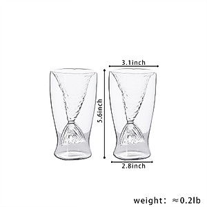 INTOWALK Creative glass Mermaid glass Spirit glass Double glass Red wine glass Bar night mixing glass Cocktail glass Set of 2 pieces (Transparent fish tail)