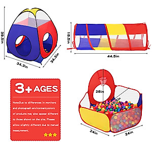 GeerWest 3 in 1 Kids Play Tent for Toddler with Baby Ball Pit and Play Tunnel, Children Indoor Outdoor Playhouse with Climbing Tunnel Toy for Toddlers, Boys and Girls Best Birthday Gifts