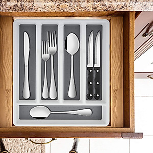 E-far 24-Piece Silverware Set with Organizer Tray and Steak Knives, Stainless Steel Flatware Cutlery Service for 4, Basic Tableware Eating Utensils for Home Kitchen, Mirror Polished, Dishwasher Safe