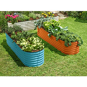 9-in-1 Galvanized Steel Raised Garden Bed // 8×2×1.5 ft Modular Planter for Gardening, Vegetables, Flowers // 18" Tall Metal Raised Garden Beds Outdoor (Orange) // Patented Design Planter Box