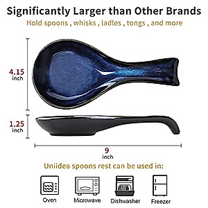 uniidea Ceramic Spoon Rest for Stove Top, Porcelain Spoon Holder, Large Spoon Rest for Kitchen Counter Stove Top, Spoon Rest Blue, Set of 2