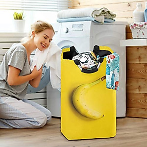 GOODOLD Large Storage Laundry Hamper,Collapsible Waterproof Dirty Clothing Bag with Handle for College Dormitory Bathroom Cloakroom Children's Room（Yellow Banana Fruit Art）