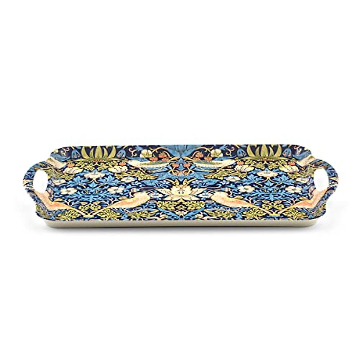 Pimpernel Morris & Co Strawberry Thief Blue Large Handled Tray | Serving Tray for Lunch, Coffee, or Breakfast | Made of Melamine for Indoor and Outdoor use | Measures 18.9" x 11.6" | Dishwasher Safe