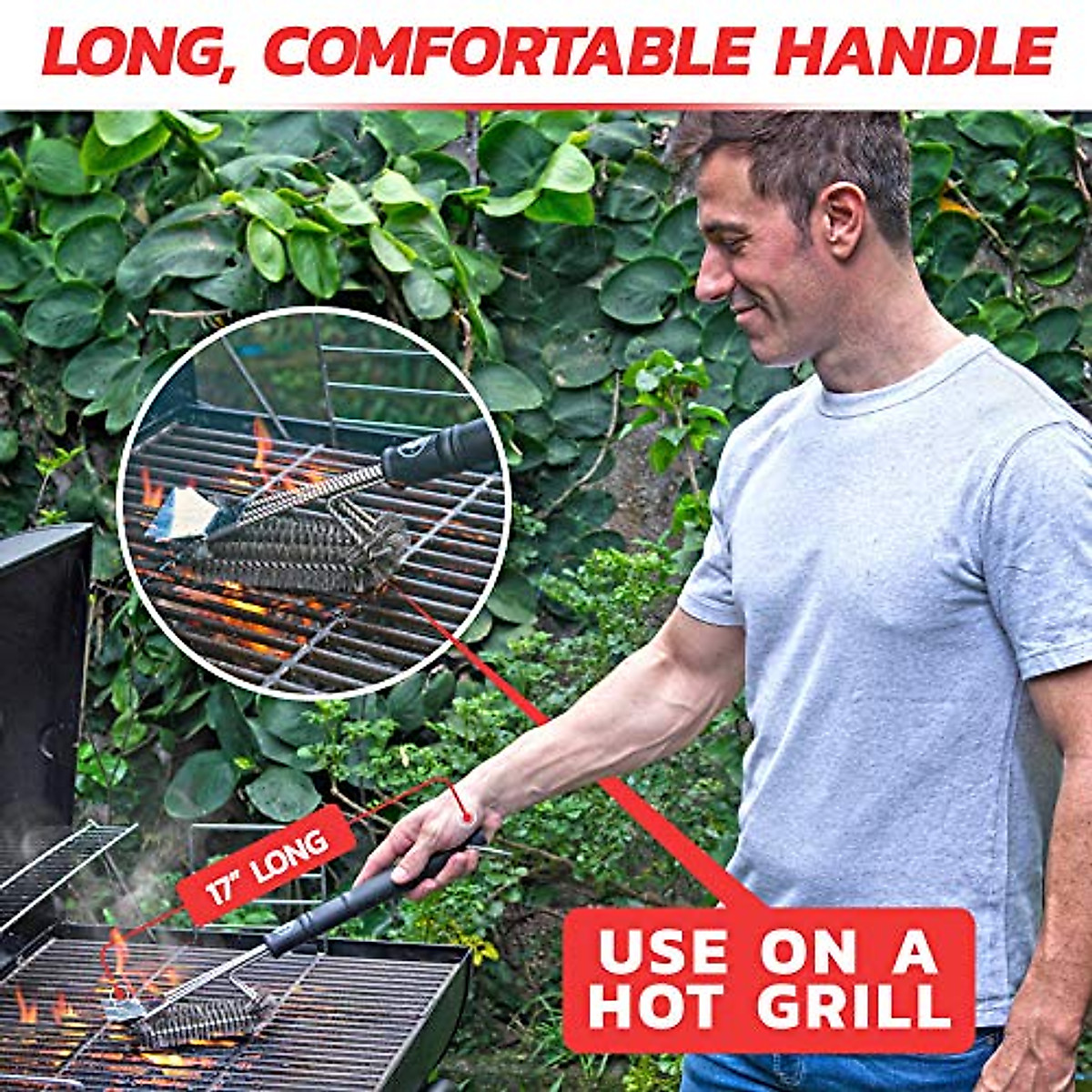 Grill Brush and Scraper - Grill Cleaner Brush Grill Accessories for Outdoor Grill - Safe BBQ Brush for Grill Cleaning - Heavy Duty 17" Grill Brushes