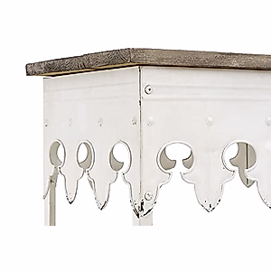 Creative Co-op EC0119 Metal Scalloped Edge Table Wood Top, Antiqued White