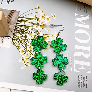 St Patrick's Day Earrings for Women,Irish Shamrock Dangle Earrings Green 4 Leaf Clover Hat Horseshoe Drop Earrings Good Luck St Patrick Jewelry