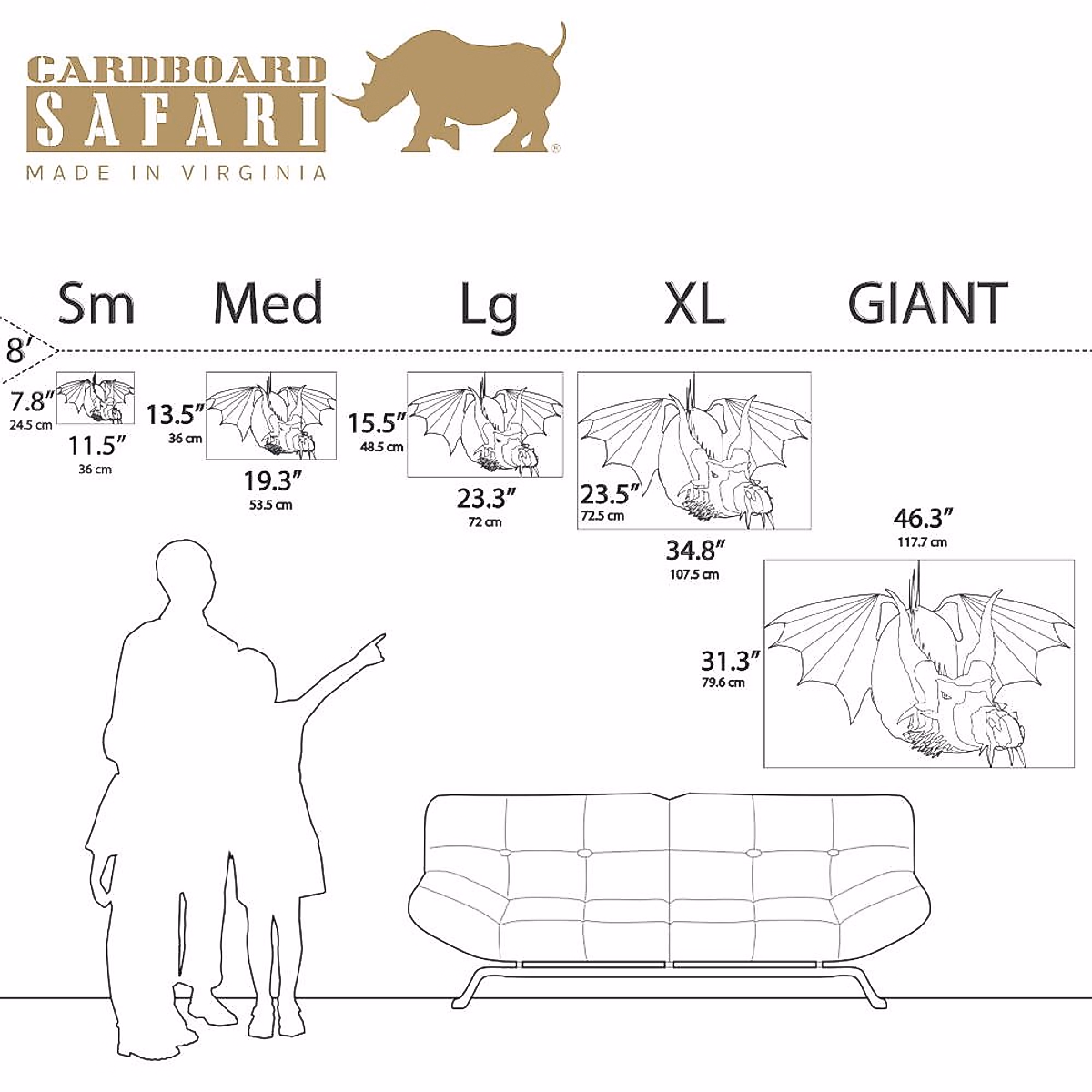 Cardboard Safari Recycled Cardboard Animal Taxidermy Dragon Trophy Head, Nikita White Small