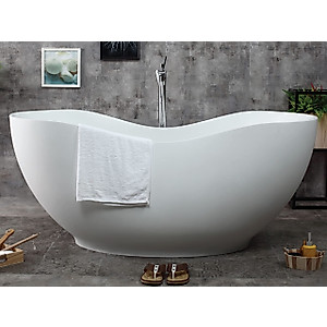 ALFI brand AB9949 66" White Solid Surface Smooth Resin Soaking Bathtub, 65.75" L x 31.5" W x 28.5" H