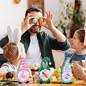 3 Pcs St Patrick's Day Table Wooden Gnome Sign, Reversible Easter Tiered Tray Decor, Self Standing Blocks Green Shamrock Horseshoe Rabbit Carrot Egg Sign for Home Party Decoration