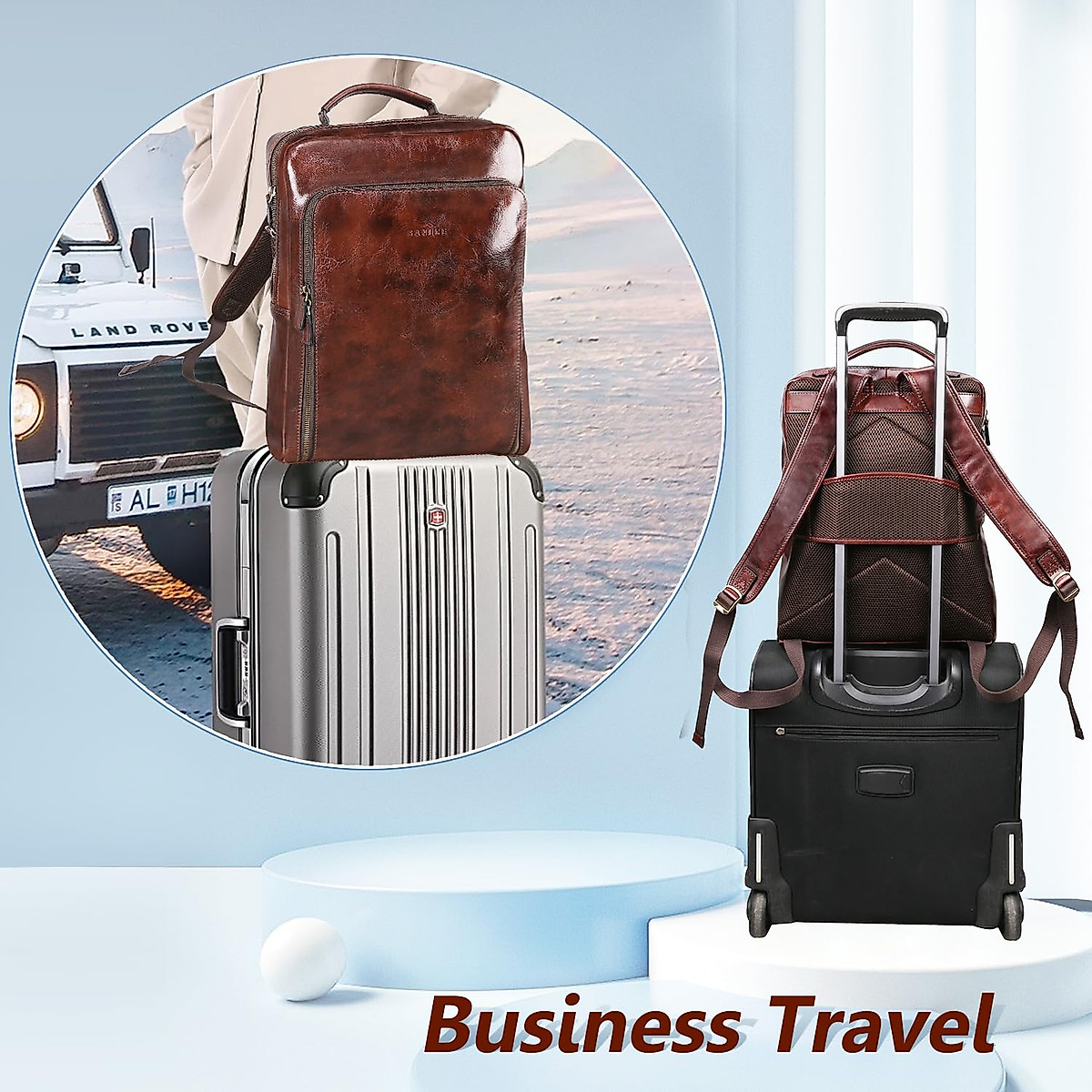 Ronts Banuce Full Grain Italian Leather Backpack for Men Business Travel 14 Inch Laptop Backpack Work Bag