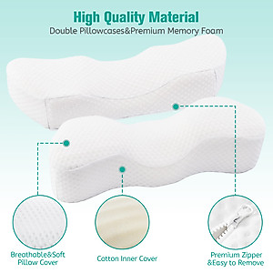 Cosermart Cervical Pillow for Neck Pain Relief, Ergonomic Pillow for Neck, Shoulder & Back Support, Orthopedic Contour Memory Foam Pillow for Side Back Stomach Sleeper with Removable Zipper Design