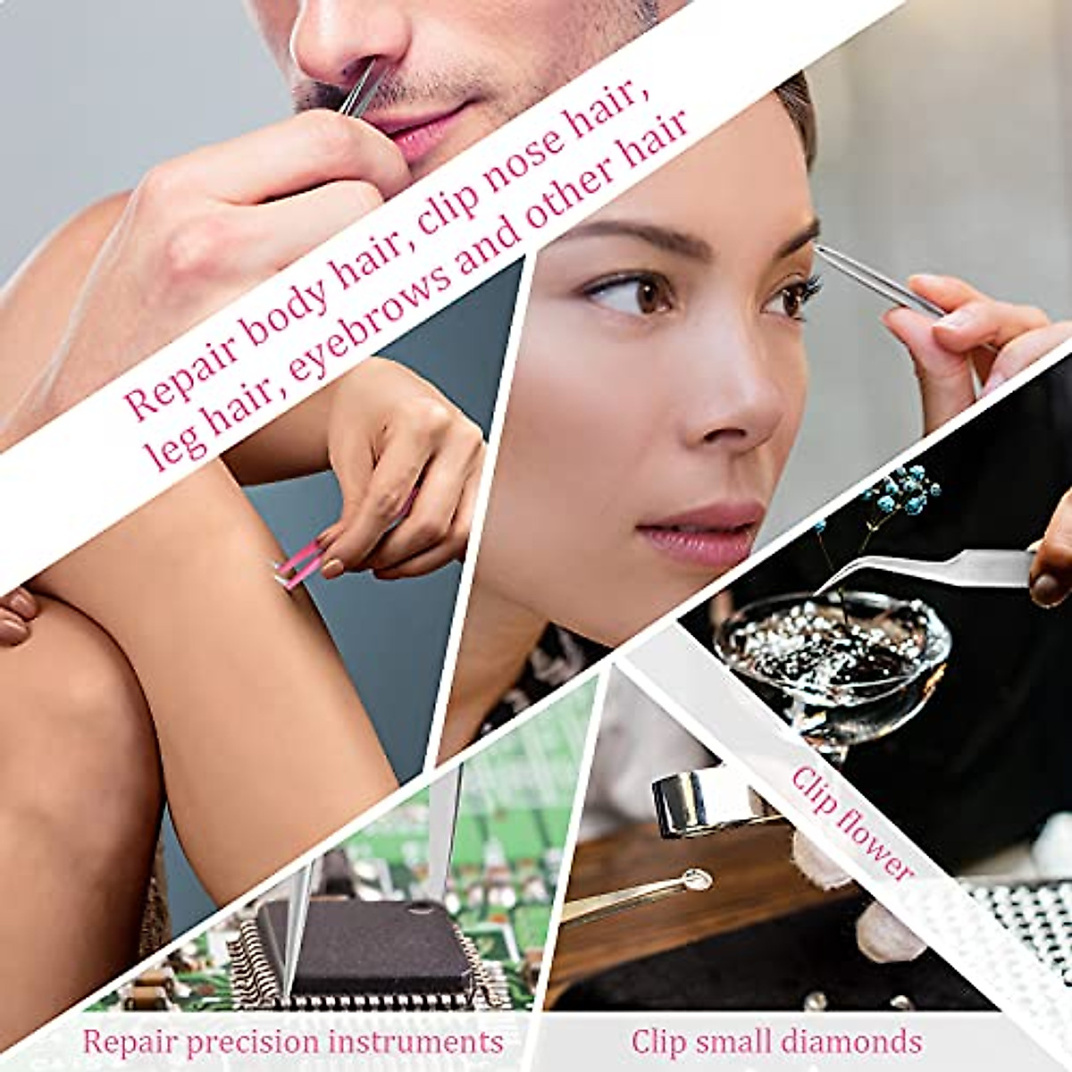 10 Pieces Eyelash Extension Tweezers Stainless Steel Curved Tweezers Volume Eyelash Tweezers Eyelash Isolation Tweezers Eyelash Application Tools for Eyelash Accessories, Silver, Rose Red, 5 Styles