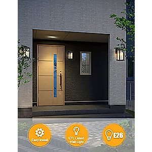 VOCLDFA Outdoor Wall Lantern Waterproof Wall Mount Light Fixture Outdoor Wall Porch Light with Bark Grain Glass, E26 Base Outdoor Wall Sconce in Matte Black for House Wall, Patio, Doorway