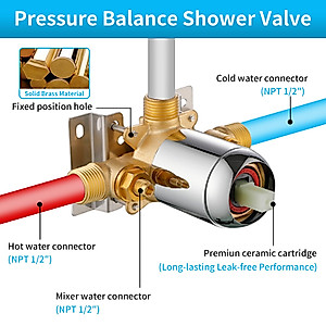 Taplong Round Single-Function Shower Handle Valve Trim Kit Bathroom Shower Valve Set Hot and Cold Mixer Wall Mount Shower Faucet Rough-In Valve-06161K