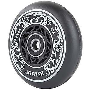 AOWISH 4-Pack Inline Skate Wheels Outdoor Asphalt Formula 90A Aggressive Blades Roller Skates Replacement Wheels with Speed Bearings ABEC 9 and Floating Spacers (Black, 80mm)