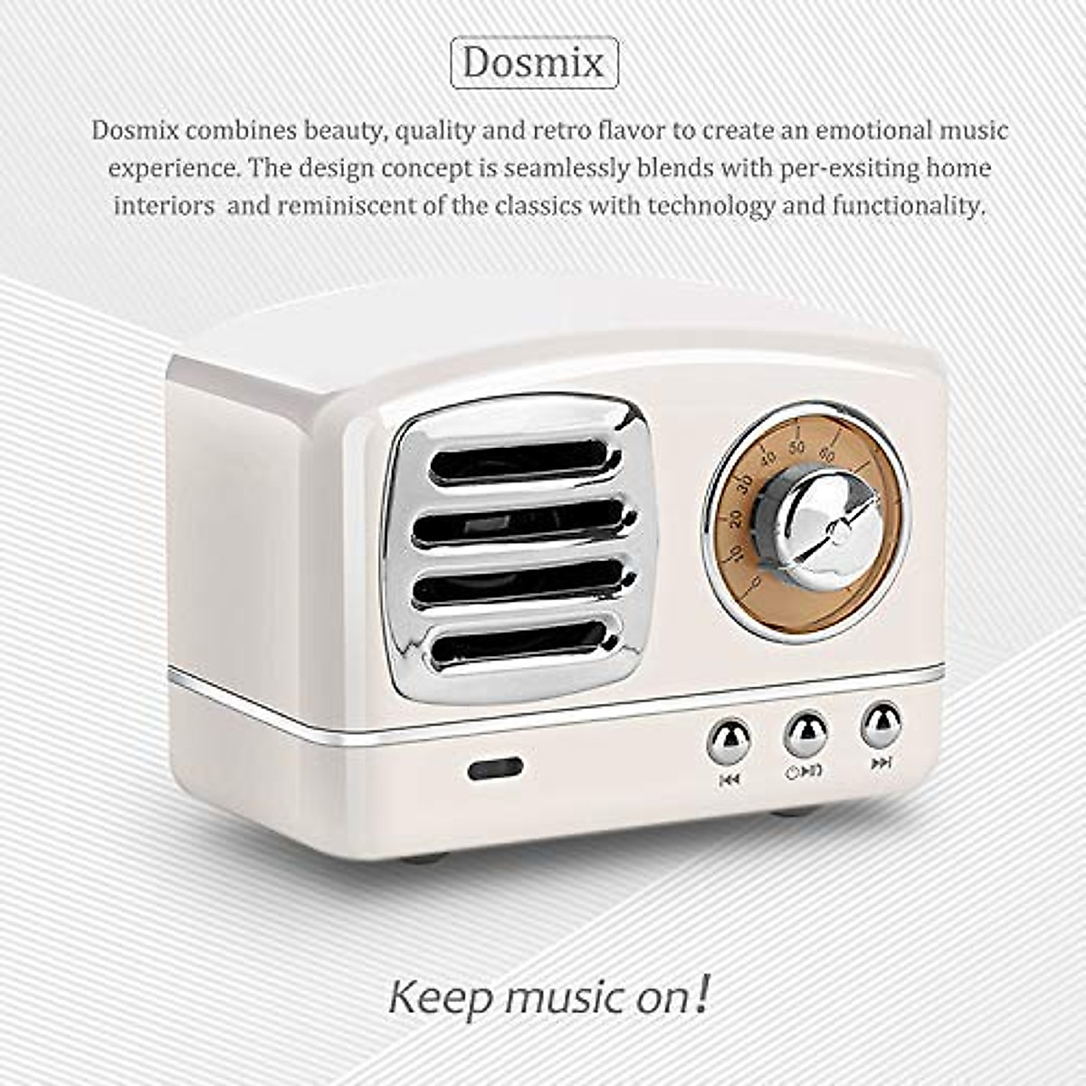 Dosmix Wireless Stereo Retro Speakers, Portable Bluetooth Vintage Speakers with Powerful Sound, Answering Calls, Alexa Support, TF Card, AUX for Kitchen Bedrooms Party Outdoor Android iOS White