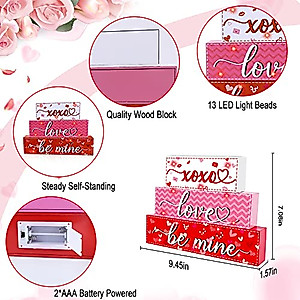 Valentines Day Decor Wooden Block Sign with LED Lights, Valentine Decor Wood Sign for Table Mantle, Valentine Gifts for Her Valentine Farmhouse Battery Operated Wood Sign Tabletop Tiered Tray Decor