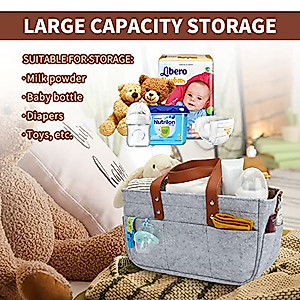 Hbluefat Baby Diaper Caddy Organizer with Leather Shoulder Strap for Infant Boy Girl, Collapsible Portable Nursery Storage Bin Basket Portable Holder Tote Bag for Car Baby Shower, Newborn Essential