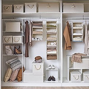 StorageWorks Two 3-Shelf Separable Closet Hanging Shelves with 1-Pack Storage Box with Lid