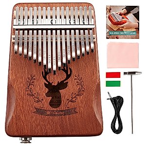 WEETOTUNG Kalimba Thumb Piano 17keys and Stress Relief, Contained 6.35mm Aux Cable Connection with Speaker EQ Pick up and the tool set for tuning