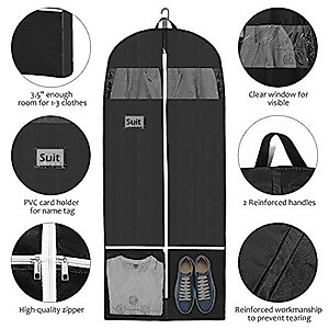 Cabilock Garment Bags Hanging Breathable Gusseted Garment Covers Travel Storage Suit Bag Cover with Clear Window and ID Card Holder for Suit Gowns Dresses Coats (Set of 2)
