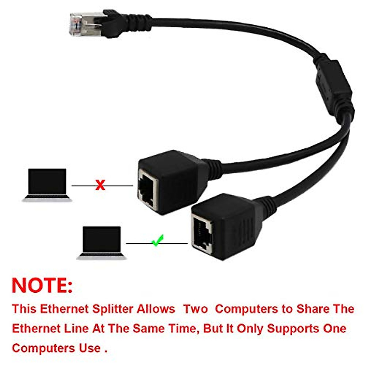 RJ45 Splitter Cable Connectors Adapter, Ethernet Splitter 1 to 2 Ethernet Extender Connecter Cat5 Splitter LAN Ethernet Network Splitter Cable Adapter for Cat5 Cat6 Cat7