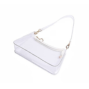 Clear Purses for Women Stadium, Cute Clear Purse Stadium Approved, Clear Shoulder Bag Small Clear Clutch Purse Hobo Bag with Zipper Closure (White)